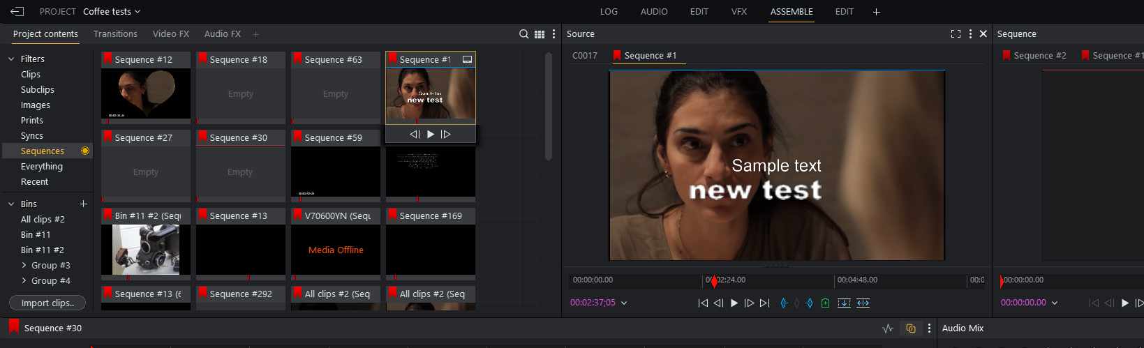 Make Sequence from Multiple Sources, theh get Sequence into Edit Window ...